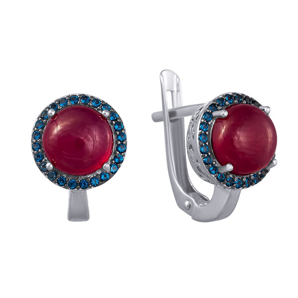 Серьги, серебро, 925 проба, рубин, фианит