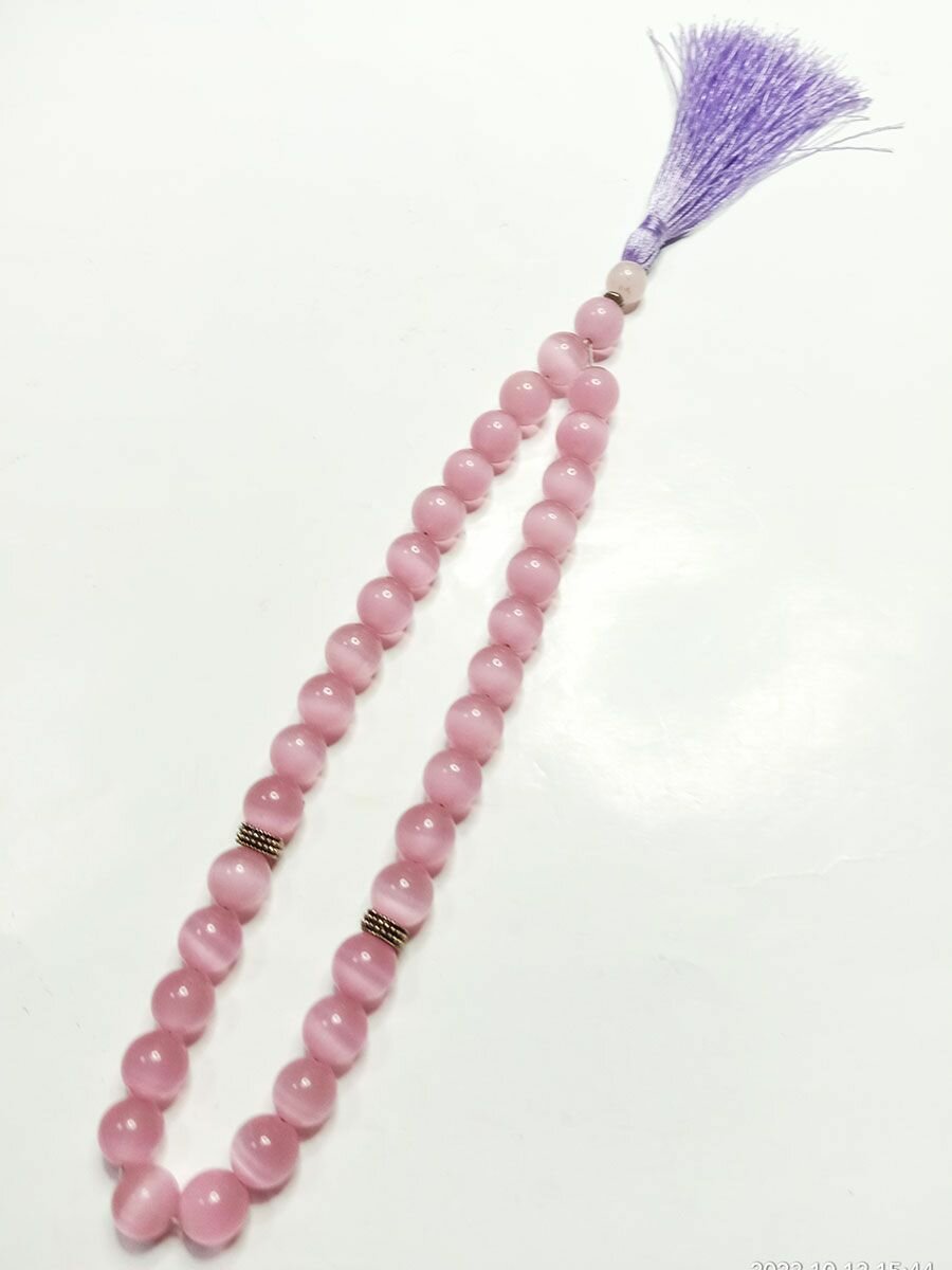 Мусульманские четки из кошачьего глаза, 33 бусины, диаметр 10 мм. в подарочной коробке.