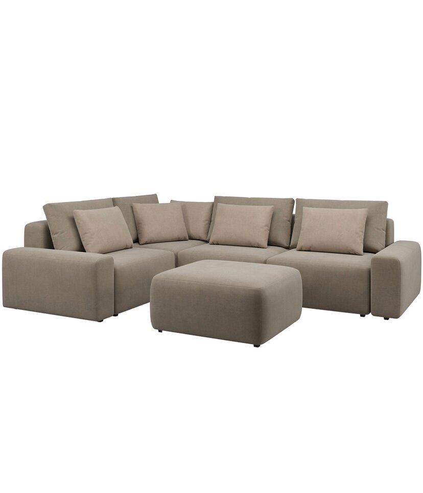 Диван DiHall "Гунер 1", угловой, модульный, с подлокотниками, велюр, бежевый