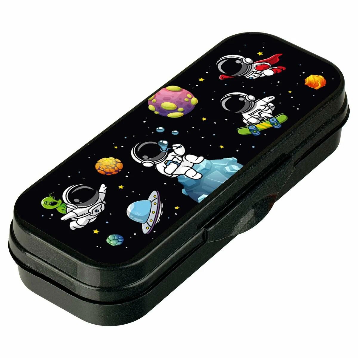 Пенал-футляр, 215*90*43 СТАММ "Космонавты", черный металлик, 1шт.