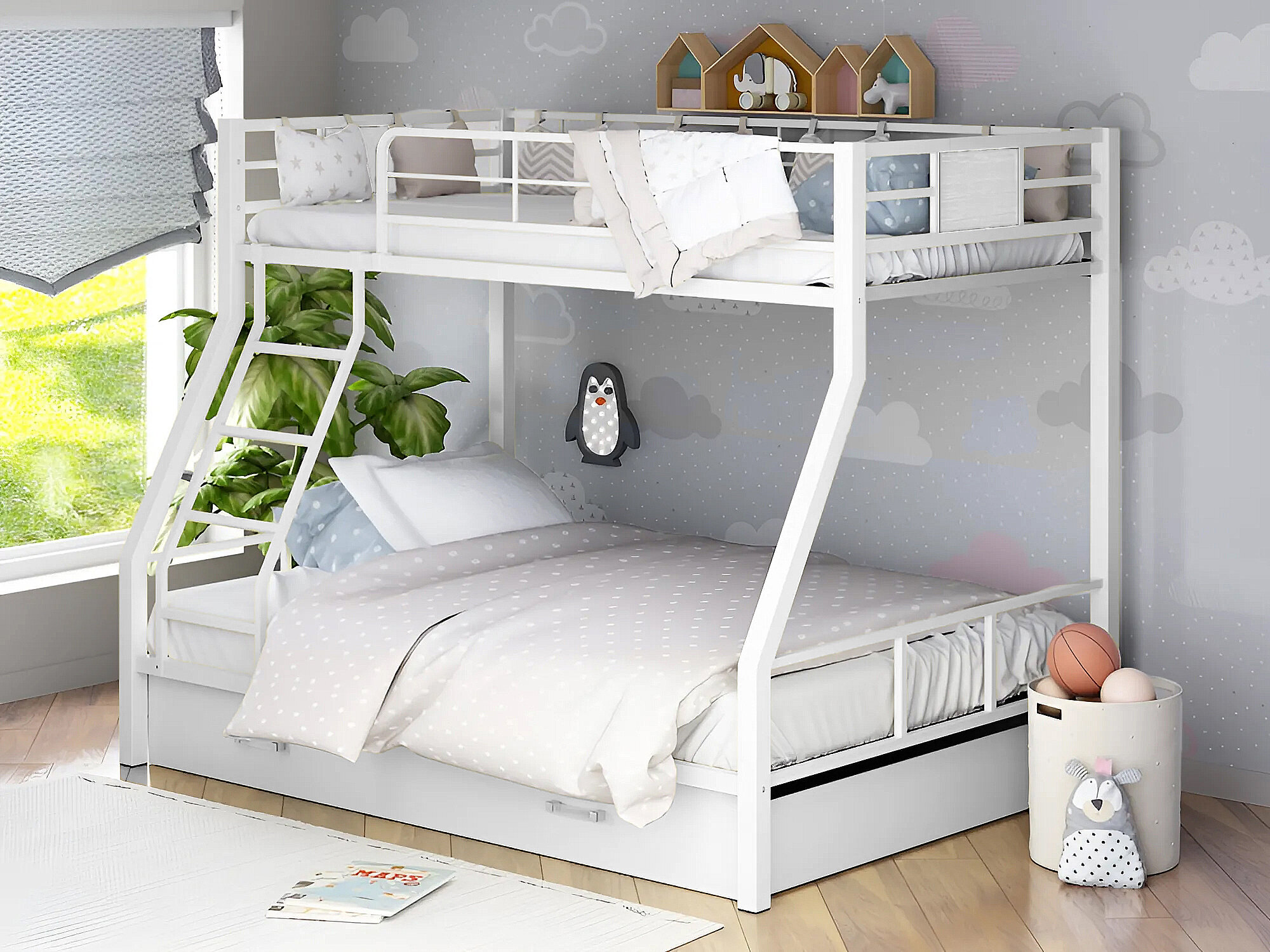 Двухъярусная кровать "Гранада", с ящиками для белья, белая, 190х120 см