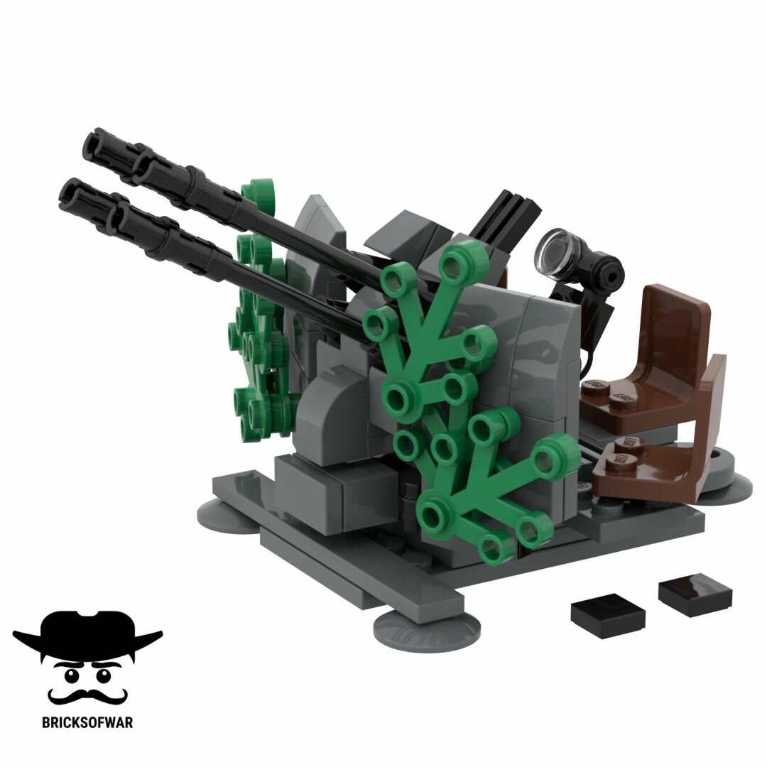 Конструктор Bricks of War военная техника, немецкое зенитное орудие пушка 2 cm FlaK 30/38, Флак 38 времен Второй мировой войны из деталей датского конструктора