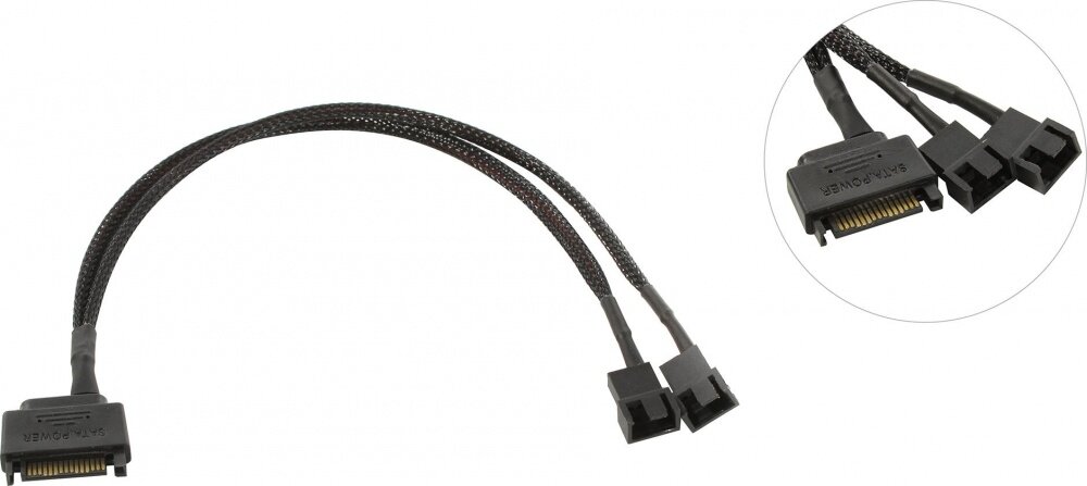 Переходник-разветвитель питания для вентиляторов 1SATA-> 2x4pin, 30 см