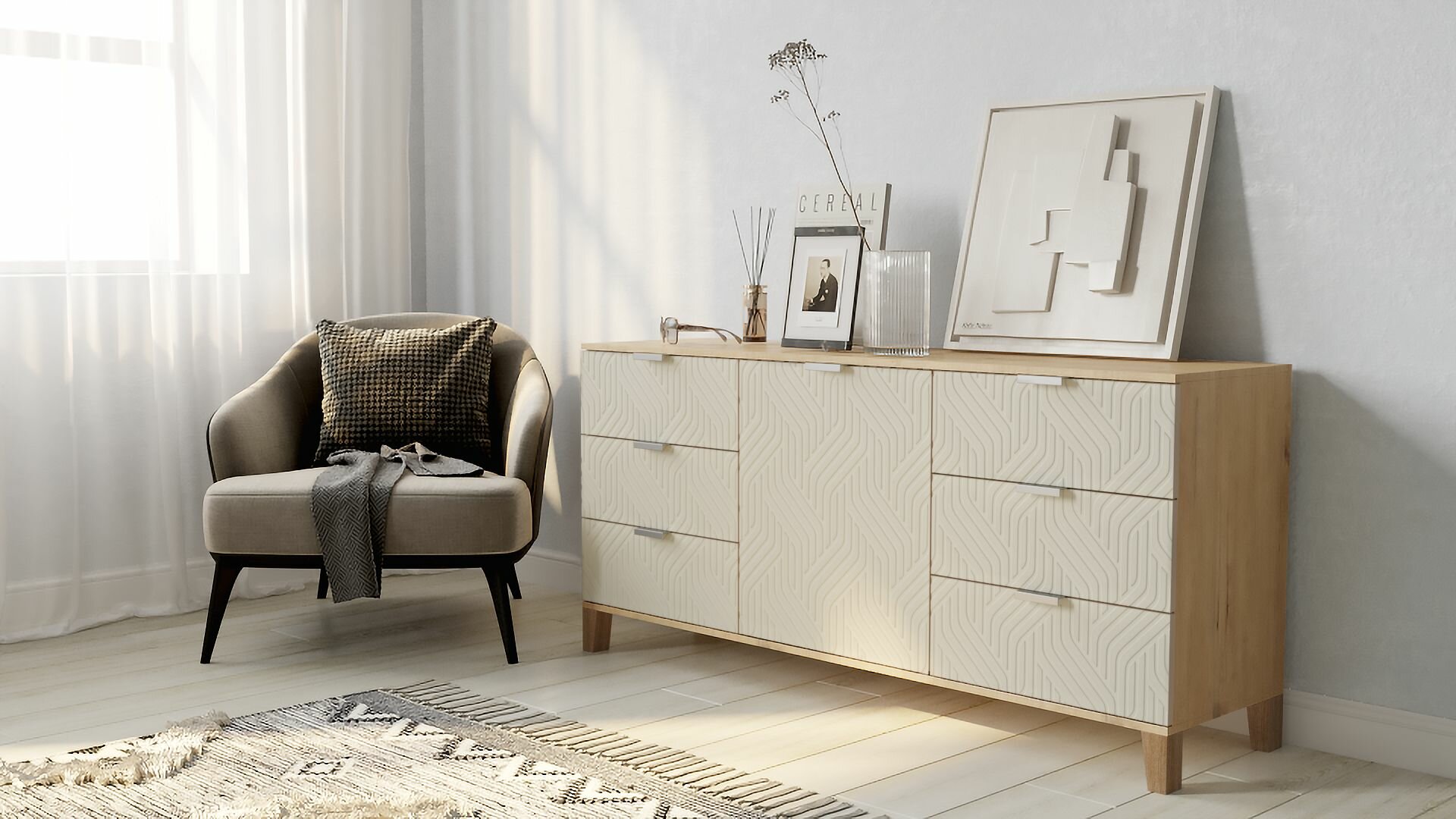 Комод с ящиками и полками для одежды Йорк 33 с 6 ящиками 150 х 40 x 70 см