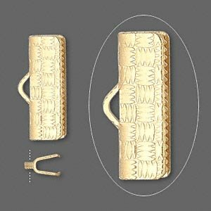 Концевики, 16х7мм (ширина 16мм), зажимы для ленты, в клеточку, базовый материал - латунь, позолоченные, 2 пары