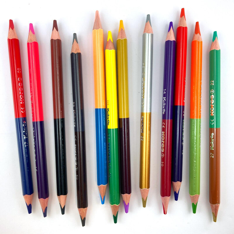 Карандаши цветные двойные Kores DUO Jumbo, 24 цвета, 12 штук, трехгранные, 5 мм, 93252