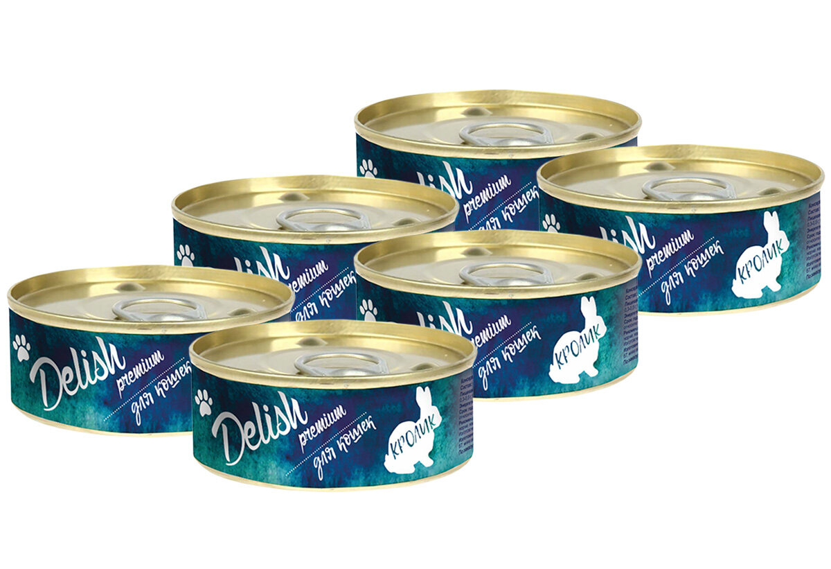 Корм влажный Delish Premium Cat для взрослых кошек, кролик, 100 г х 6 шт
