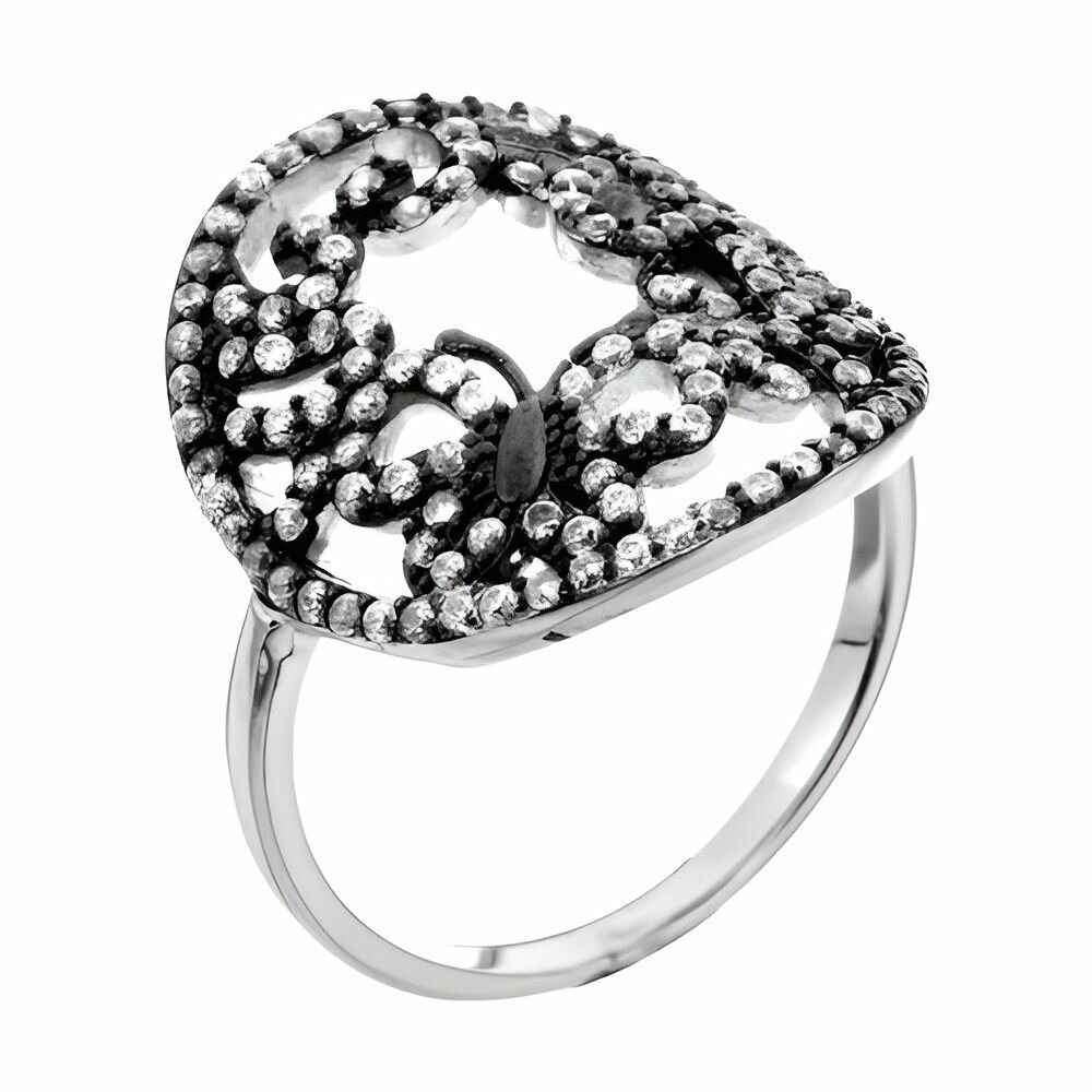 Кольцо тонкое, серебро, 925 проба, родирование, фианит