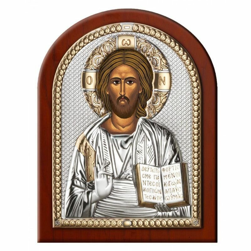 Икона Иисуса Христа в серебряном окладе. Италия. (17,5 х 22,5 / С позолотой на серебряном окладе)