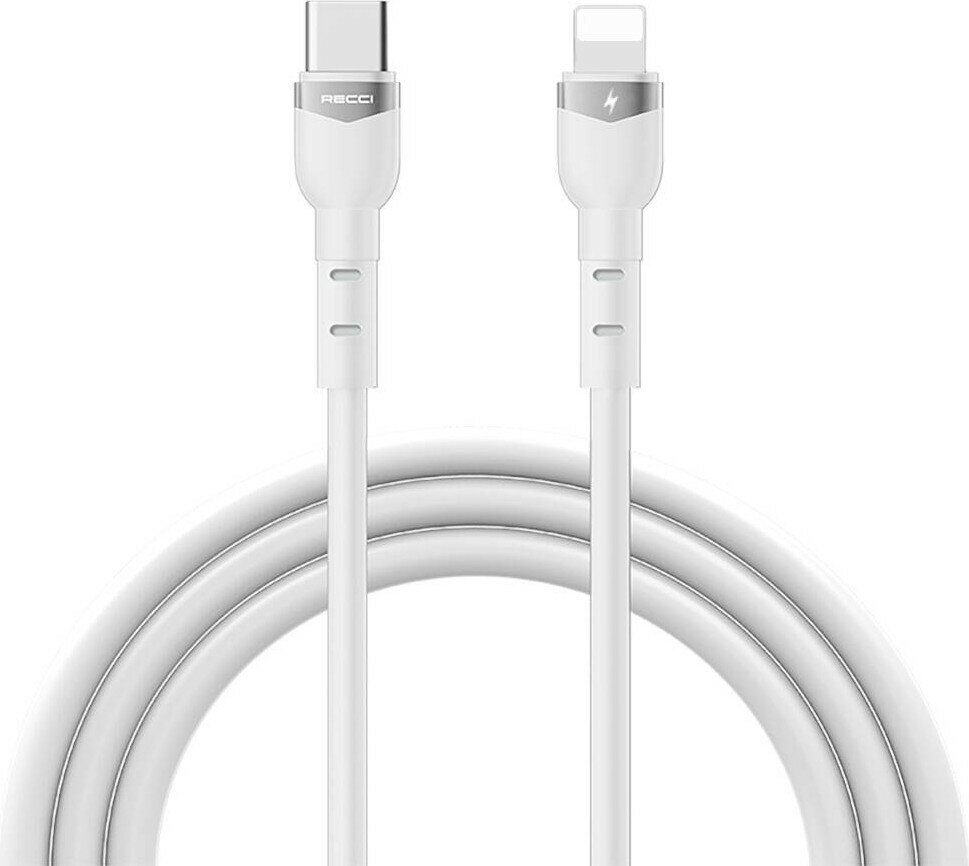 Кабель для быстрой зарядки и передачи данных Recci Valley High Power, Type-C to Lightning, PD20W, 1 м, Белый