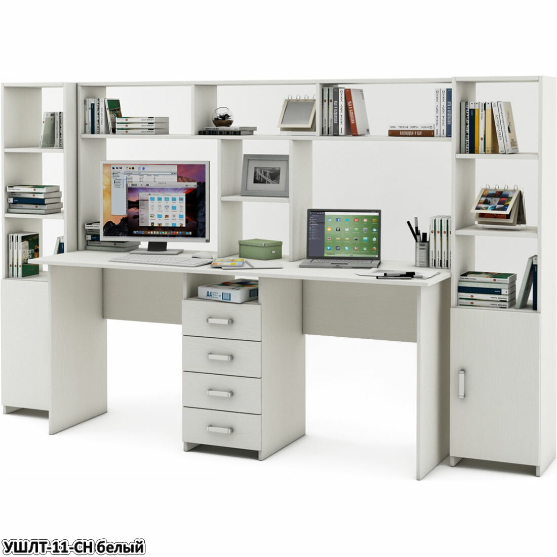 Уголок школьника Лайт-11 с надстройкой Белый, ЛДСП, МФ Владимир VMF, 245х149,2х60 см.