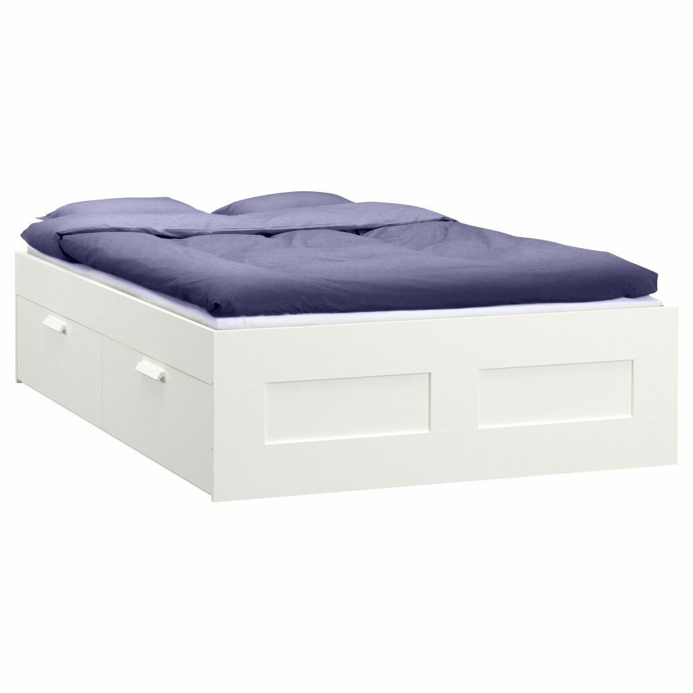 BRIMNES Кровать с ящиками, без реечного дна и перекладины, белая, 140x200 см, IKEA