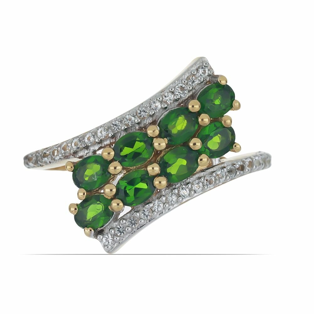 Кольцо, серебро, 925 проба, хромдиопсид, топаз