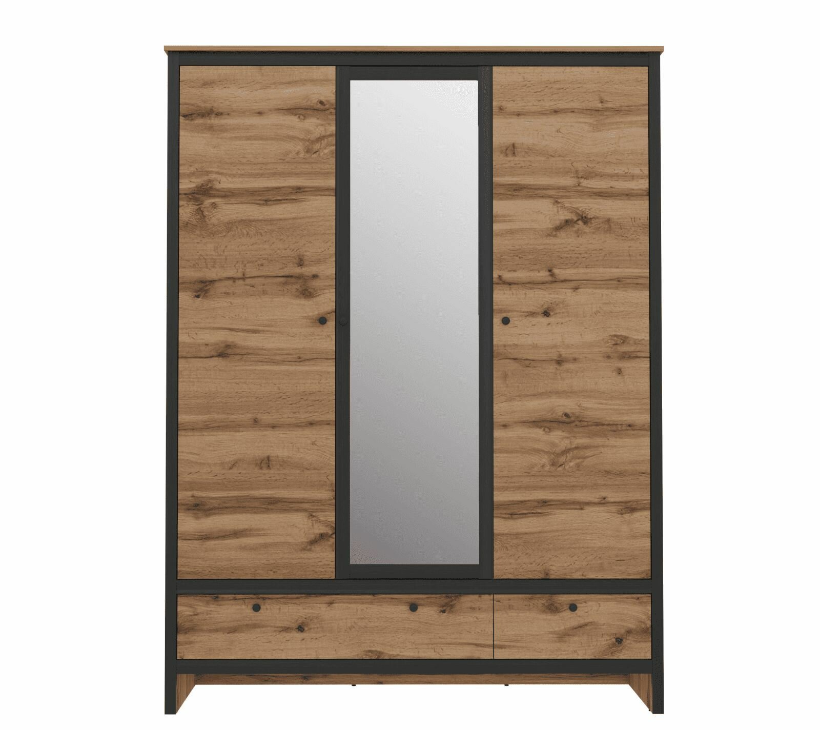 Шкаф для одежды лофт SZF3D2S дуб вотан, распашной с зеркалом, трехстворчатый, со штангой