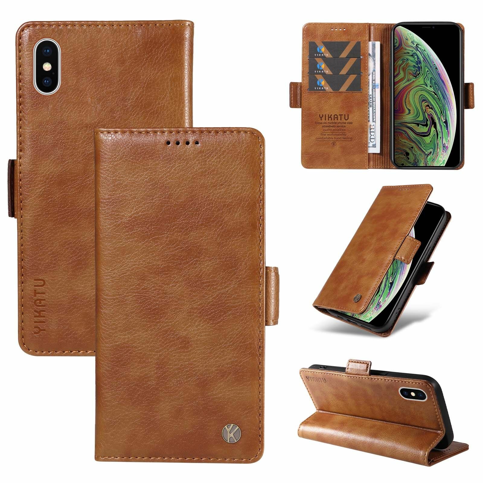 YIKATU Чехол Книжка Для Apple iPhone X и Apple iPhone XS (Эпл Айфон Х, Айфон 10) кошелек Флип Кожаный