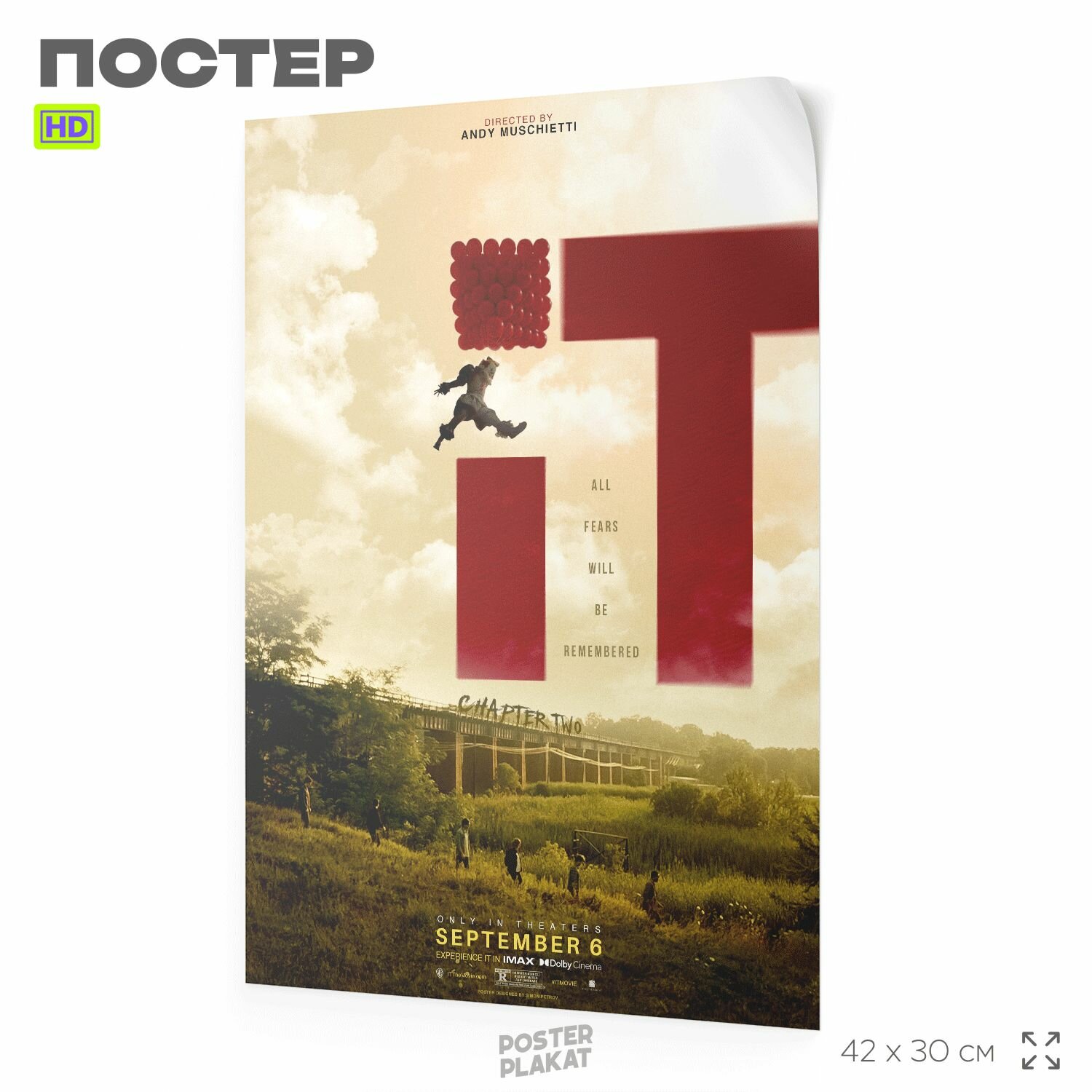 Постер Оно 2 / IT 2, Пеннивайз, по мотиву фильма, А3 (420х297 мм), Постер Плакат