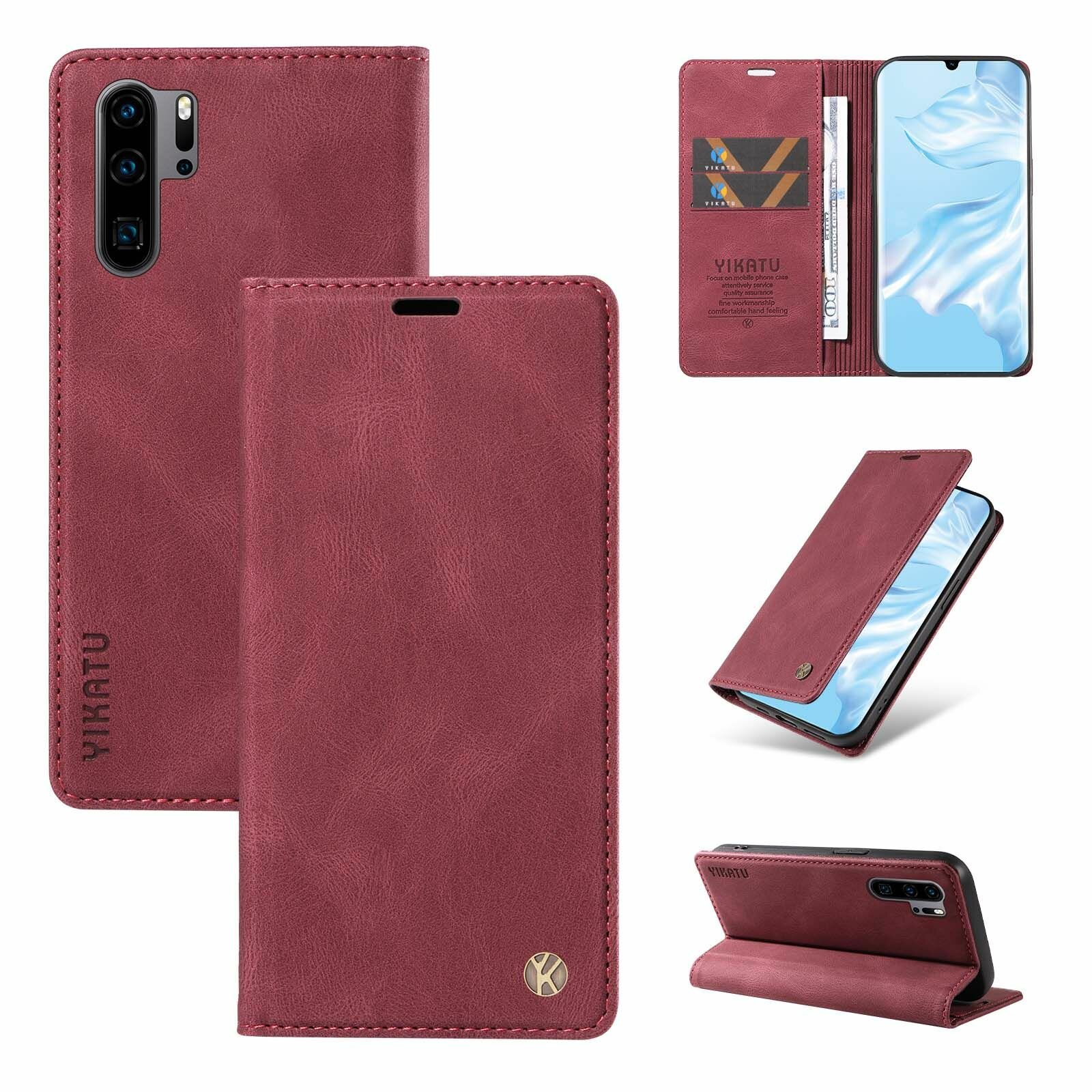 YIKATU Кожаный чехол для Huawei P30 pro / Хуавей П30 Про с визитницей из экокожи книжка