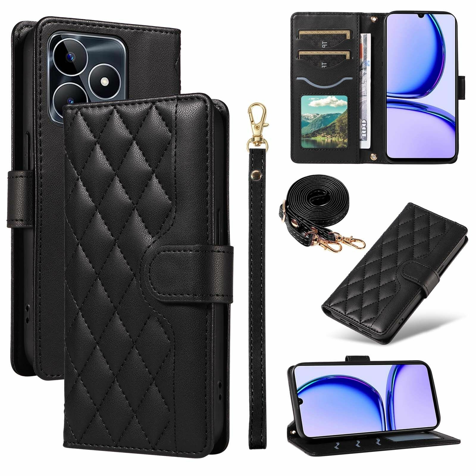 YIKATU Кожаный Чехол Для OPPO Realme C53/Realme Note 50 5G(ОппоРеалмиC53/РеалмиНоут50 5G) С визитницей из экокожи, модный, против падения, подарочный, элитный, книжка