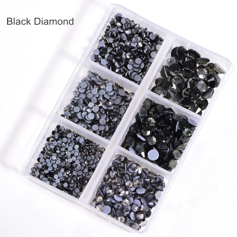 OLEEYA Стразы для рукоделия, микс цветов, 1288 шт Черный, Black Diamond