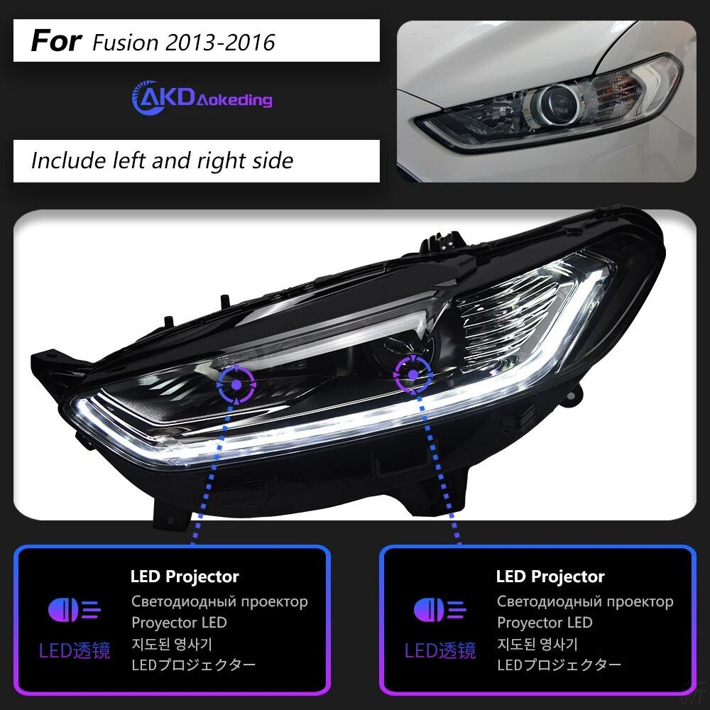 2 партии товаров AKD для автомобилей Ford Fusion Mondeo 2013-2016 Фары Светодиодные Фары Двойные Проекторные Фары Замена