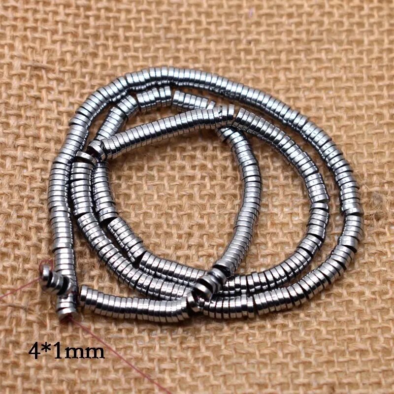 Yanqi гематитовые бусины 3/4 мм Серебряный, 28-4x1mm
