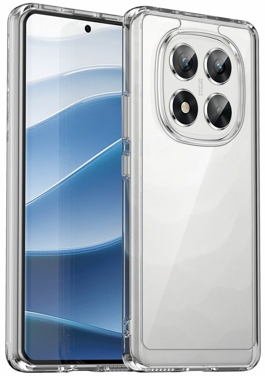 Чехол на Xiaomi Redmi Note 14 Pro 4G пластиковый с силиконовой окантовкой прозрачный