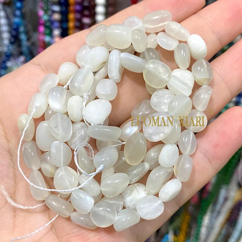 Бусины из агата Алашань 8-10 мм LUOMAN XIARI Белый, white moonstone