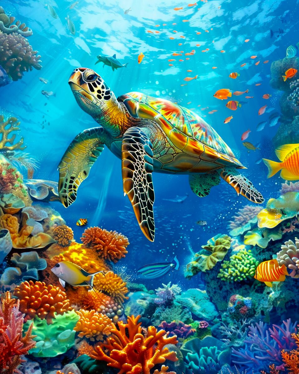 Картина по номерам KOLIBRIKI черепаха в море