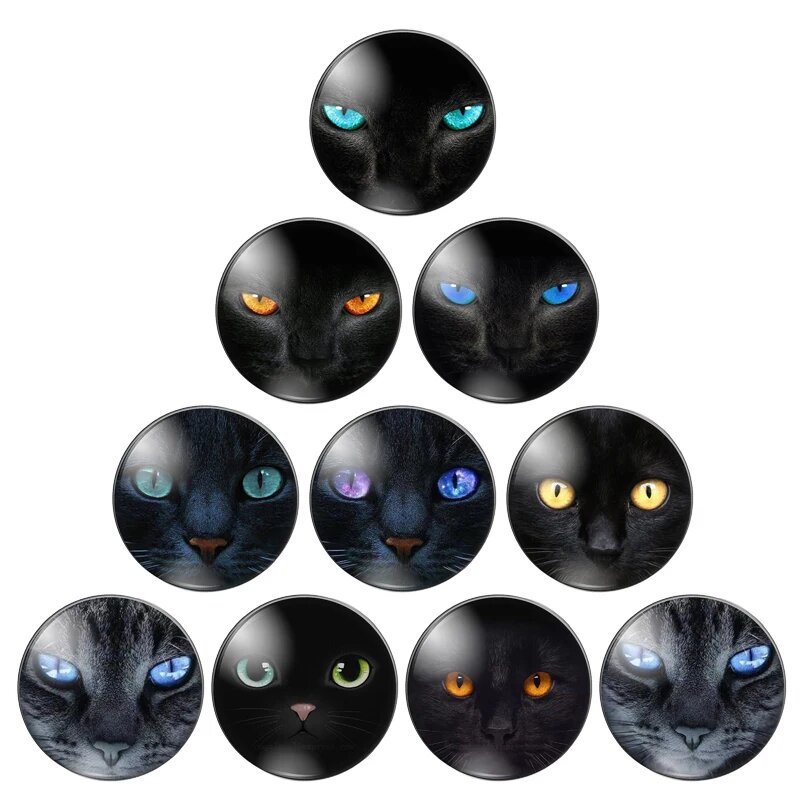 Стеклянные кабошоны «кошачий глаз» 10 шт, 2/14/16/18/20/22/25/30 мм Черный, 12mm, Mix