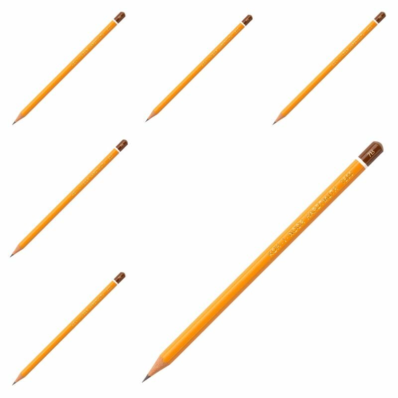 KOH-I-NOOR Карандаш чернографитный, 1500, 7B, без ластика, 6 шт.