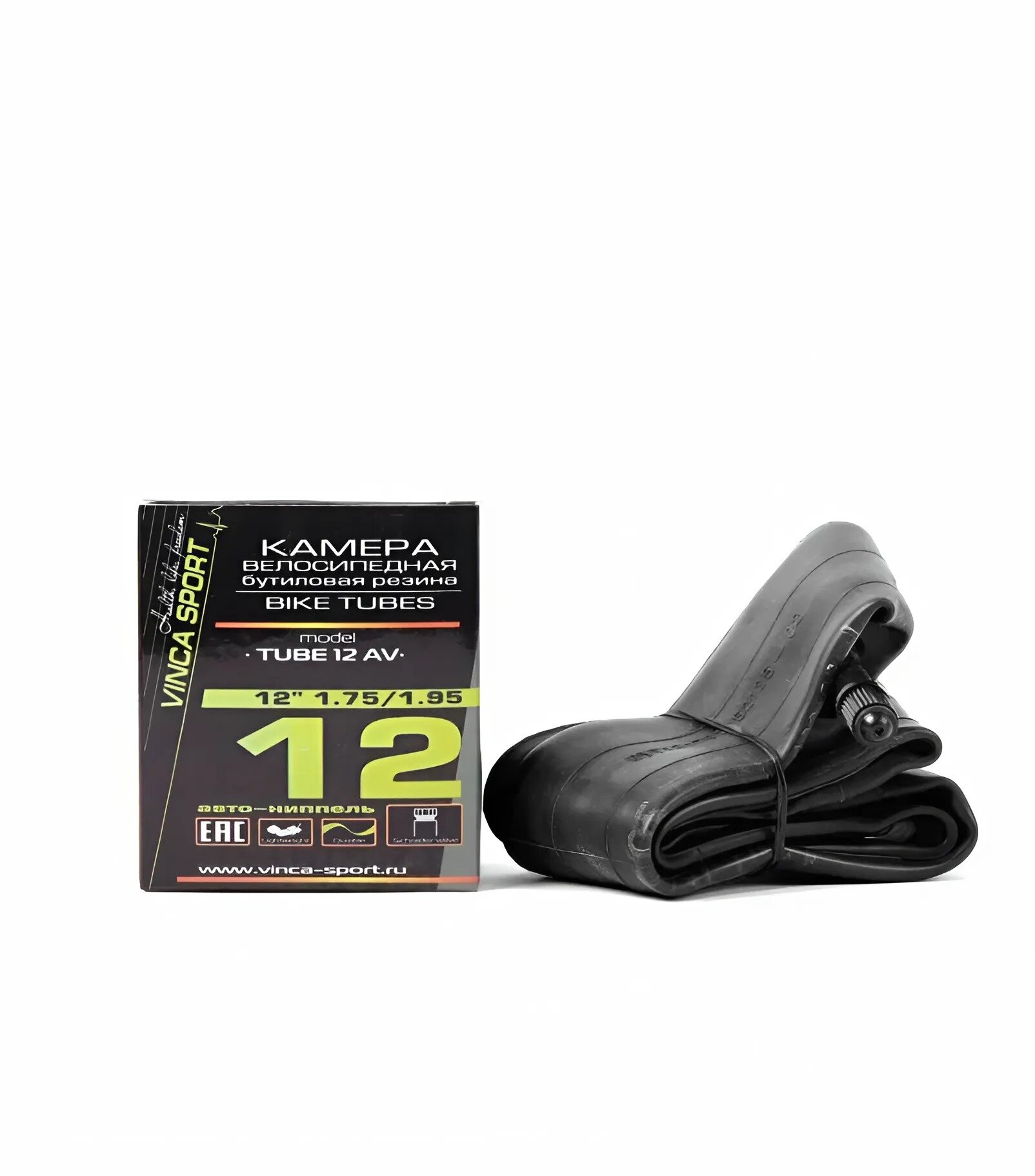 Камера 12*1.75/1.95 Vinca Sport, бутиловая резина, авто-ниппель