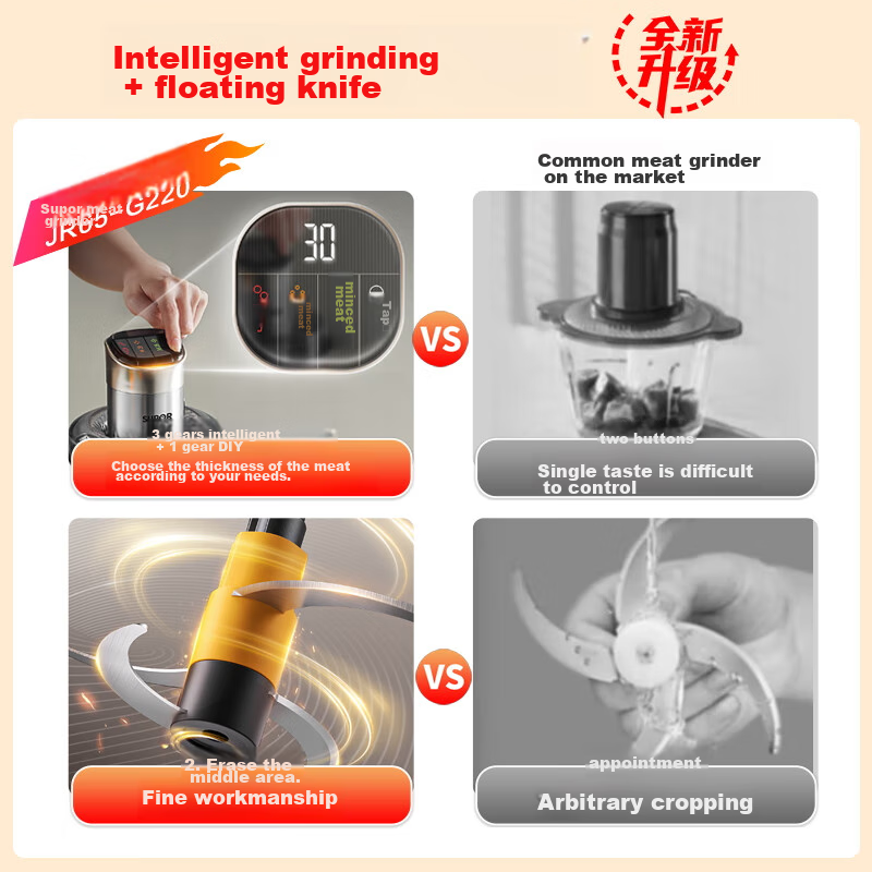 SUPOR Electric Meat Grinder for Home Use, Multifunctional Stainless Steel Floating Blade Food Mixer 2.2L Large Capacity Filling Baby Food Processor JR65-G220