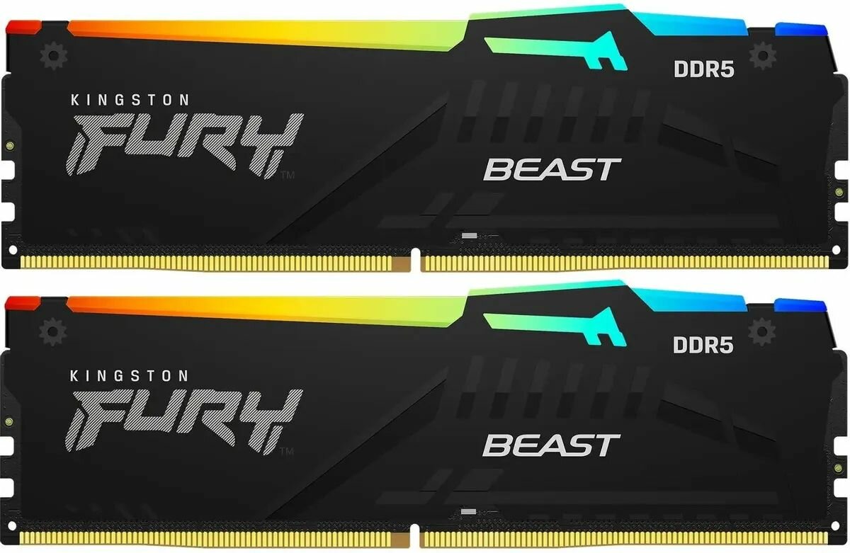 Модуль оперативной памяти Kingston Fury Память 64Gb Beast Black RGB, DDR5, DIMM, PC48000, 6000Mhz, EXPO CL36 (Kit of 2) (KF560C36BBEAK2-64) (retail)