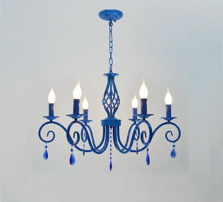 Голубая хрустальная люстра из кованого железа