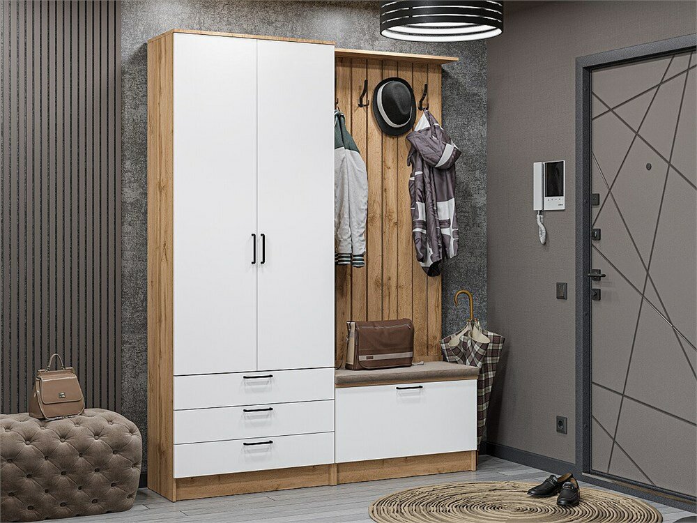 VVT Прихожая Стиль-03, каркас ЛДСП Дуб Вотан, фасад ЛДСП White In 2S, 2110*1600*380 White In 2S