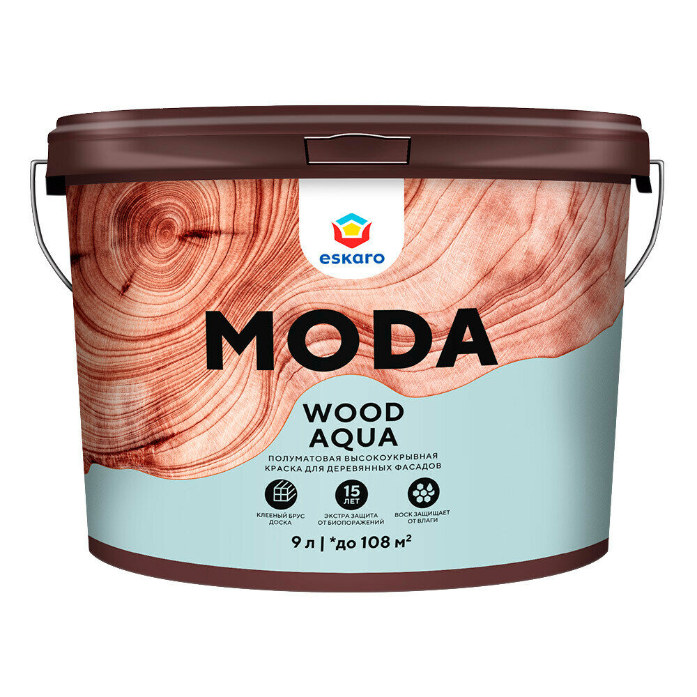 Краска фасадная по дереву Eskaro Moda Wood Aqua акриловая база А белая 9 л