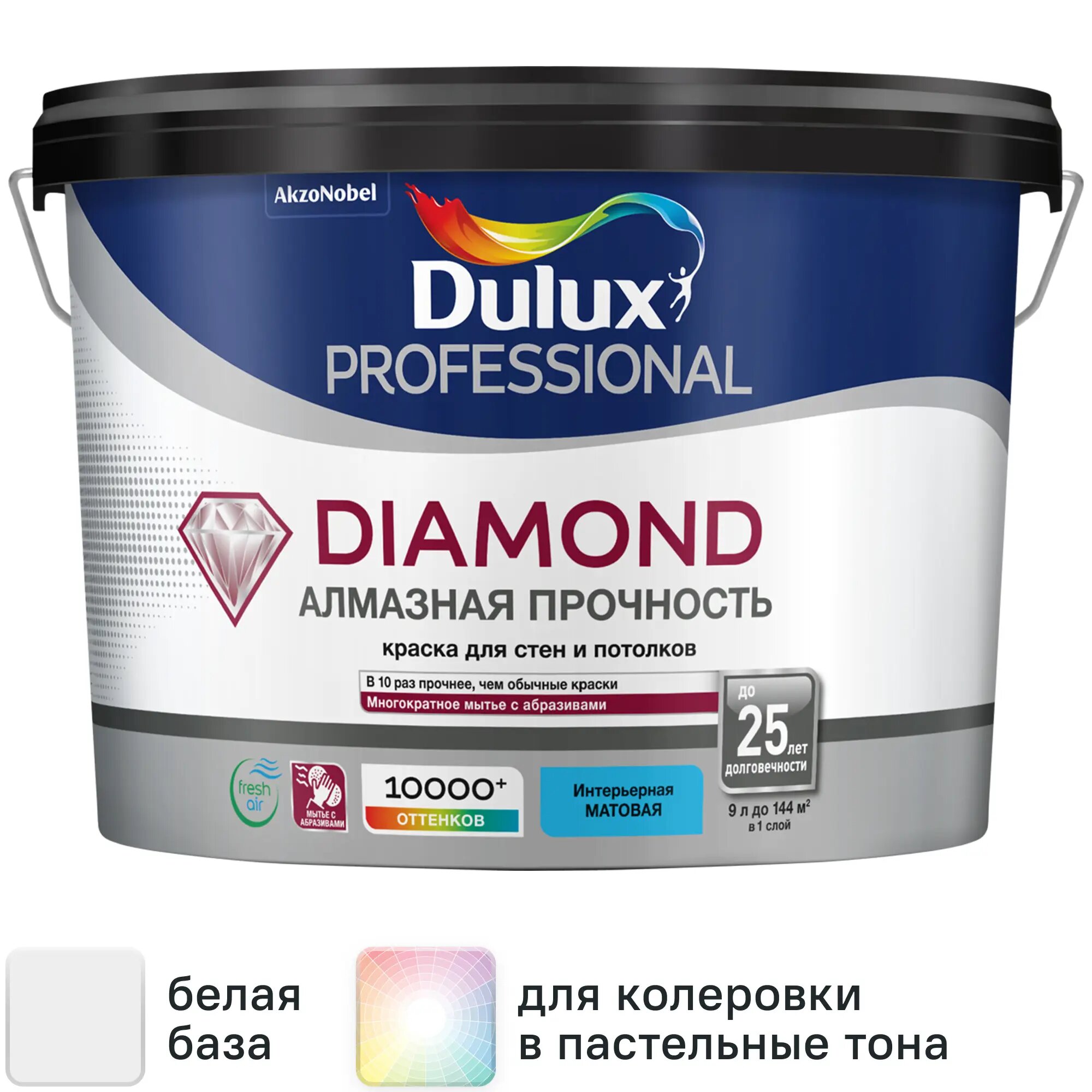 Краска для стен и потолков Dulux Professional Diamond Matt моющаяся матовая цвет белый база BW 9 л