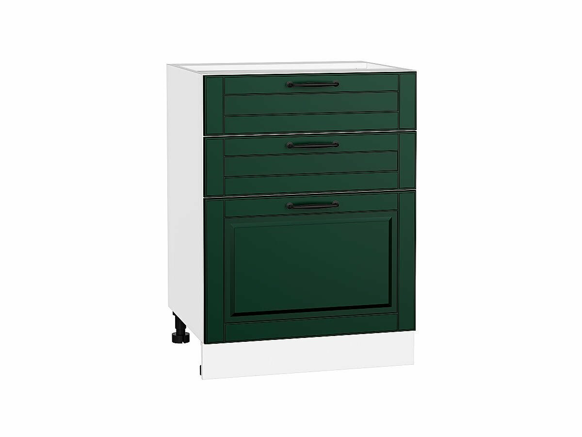 Шкаф нижний с 3-мя ящиками Дублин, цвет фасада Special Green, цвет каркаса Белый, 816*600*478 мм