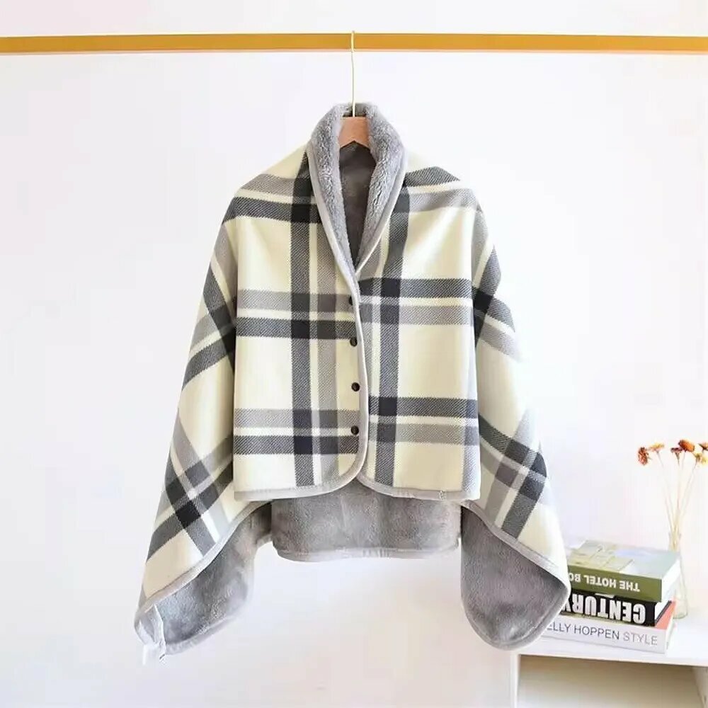 Плед-пончо, полиэстер, двусторонний, гобелен, махра, с бейкой, полоска, 140см х 100см