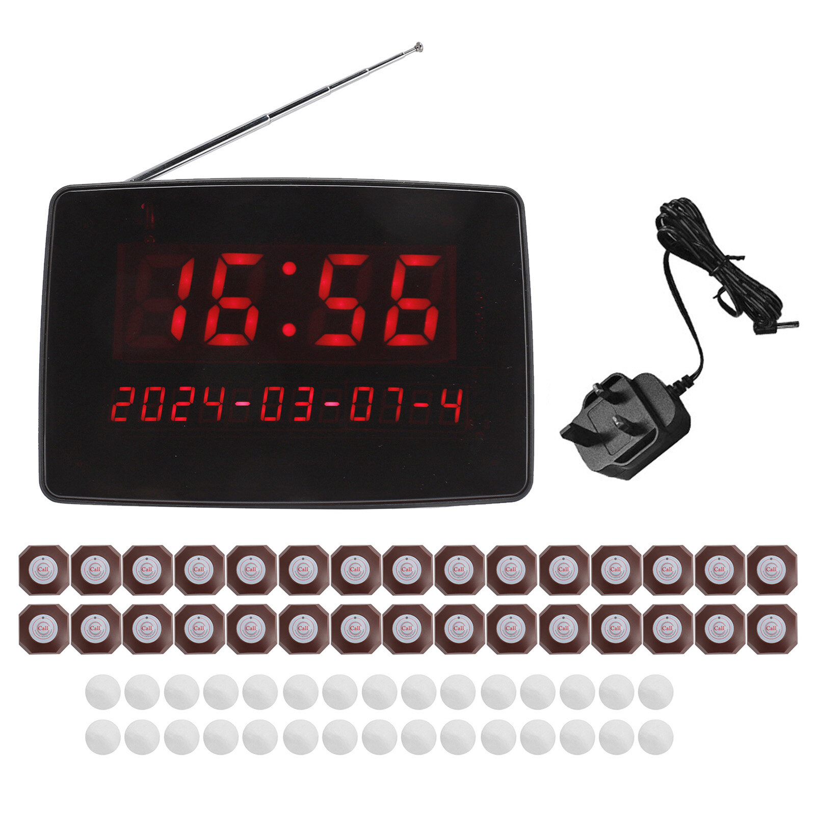 30 шт, кнопки настольного звонка, 1 приемник, 400 абонентов, поддержка беспроводной системы звонков для ресторана, отеля, 433,92 МГц, британская вилка