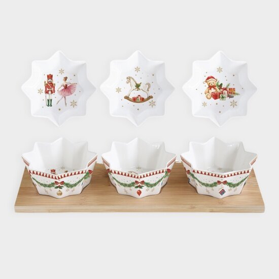 Набор для закусок Easy Life Magie de Noel Микс 3 предмета, на подставке, фарфор/бамбук, белый (EL-R2183/MNOE)