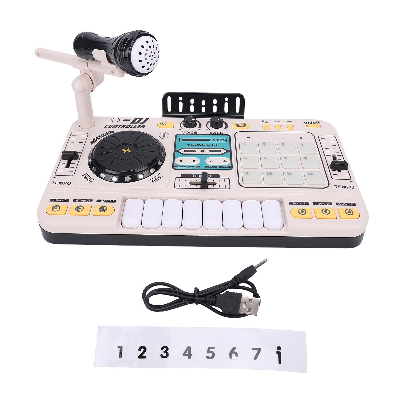 Детский DJ-микшер, игрушечный контроллер, стол 2 в 1, 8-клавишная клавиатура, фортепиано, 12 MIDI-кнопок, DJ-набор для детей от 3 лет, музыкальные инструменты с записью через Bluetooth, белый