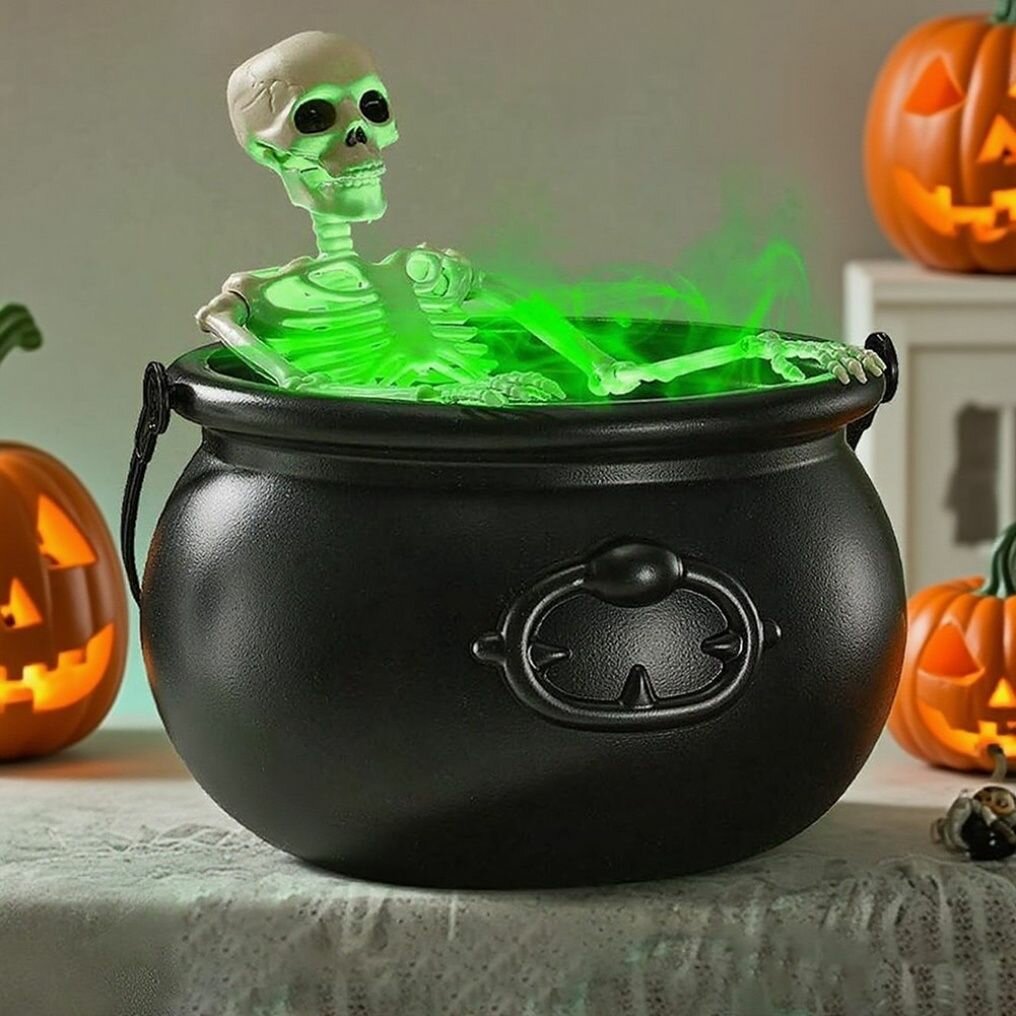 Лампа-котел ведьмы, украшения для Хэллоуина, включая распылитель скелетов, забавные украшения для дома