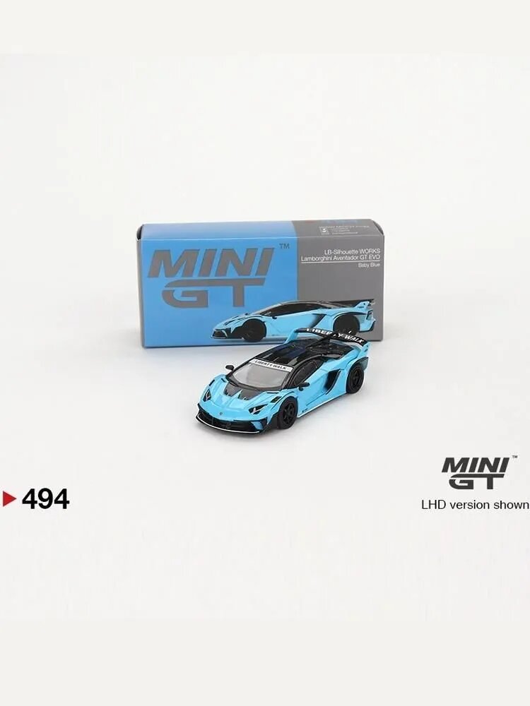 Машинка MINI GT 1/64 Lamborghini LB-Silhouette WORKS Aventador GT EVO Baby Blue Die-cast Alloy Car Model Collection Gift