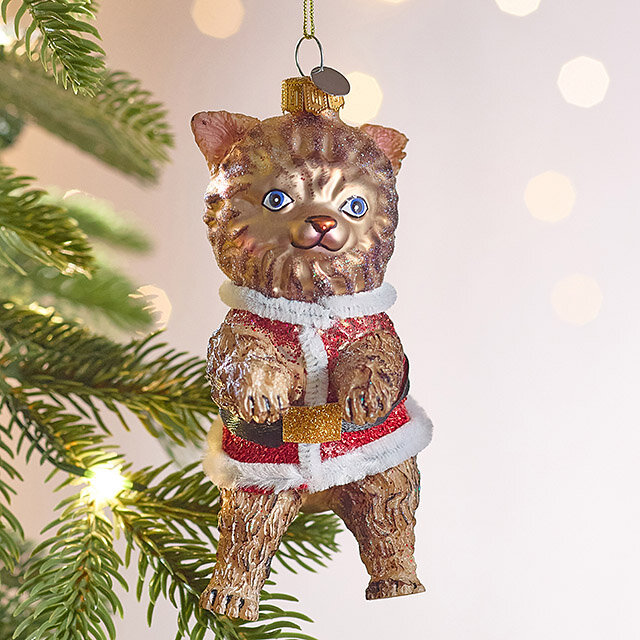 Елочная игрушка Кот Гаспар в жилетке 12 см в подарочной коробке, стекло, Winter Deco, 1001003