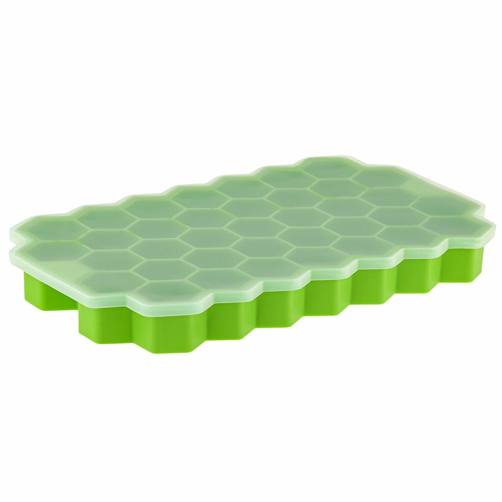 Форма для льда КНР силиконовая мармелада "Соты - 37 шт", 20х11,7 см, высота 2,2 см, с силиконовой крышкой, зеленый, в полиэтиленовом пакете