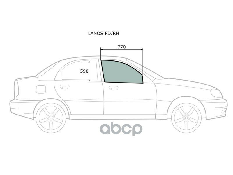 Стекло боковое опускное (Спереди/ Справа/ Цвет зеленый) Chevrolet Lanos 05-09 / Daewoo Lanos 97-08 XYG арт. LANOS FD/RH