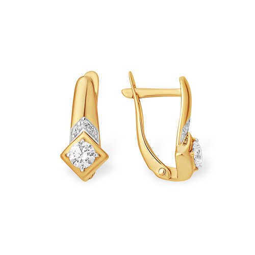 Серьги, золото, 585 проба, Swarovski Zirconia, фианит