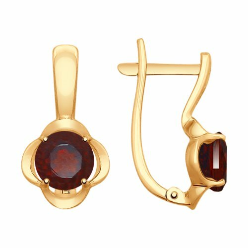 Серьги, золото, 585 проба, гранат