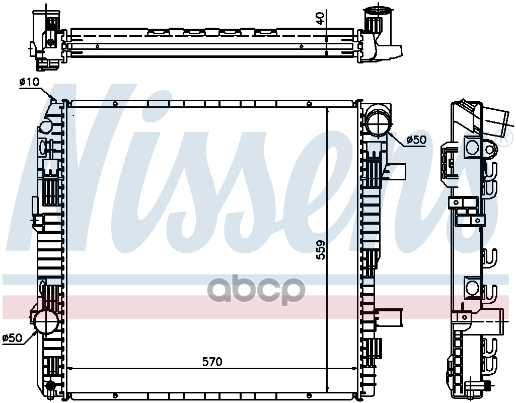 Радиатор охлаждения Atego(09.96->00)/(902х810х40) Nissens арт. 62794A